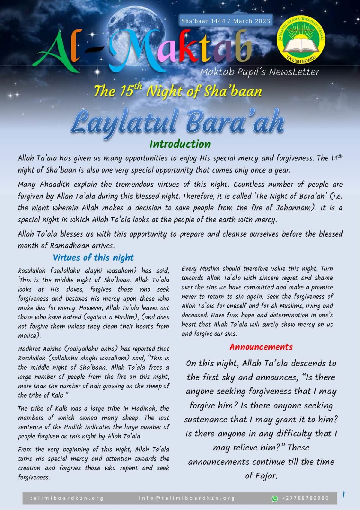 Al-Maktab Newsletter – Ta'limi Board KZN