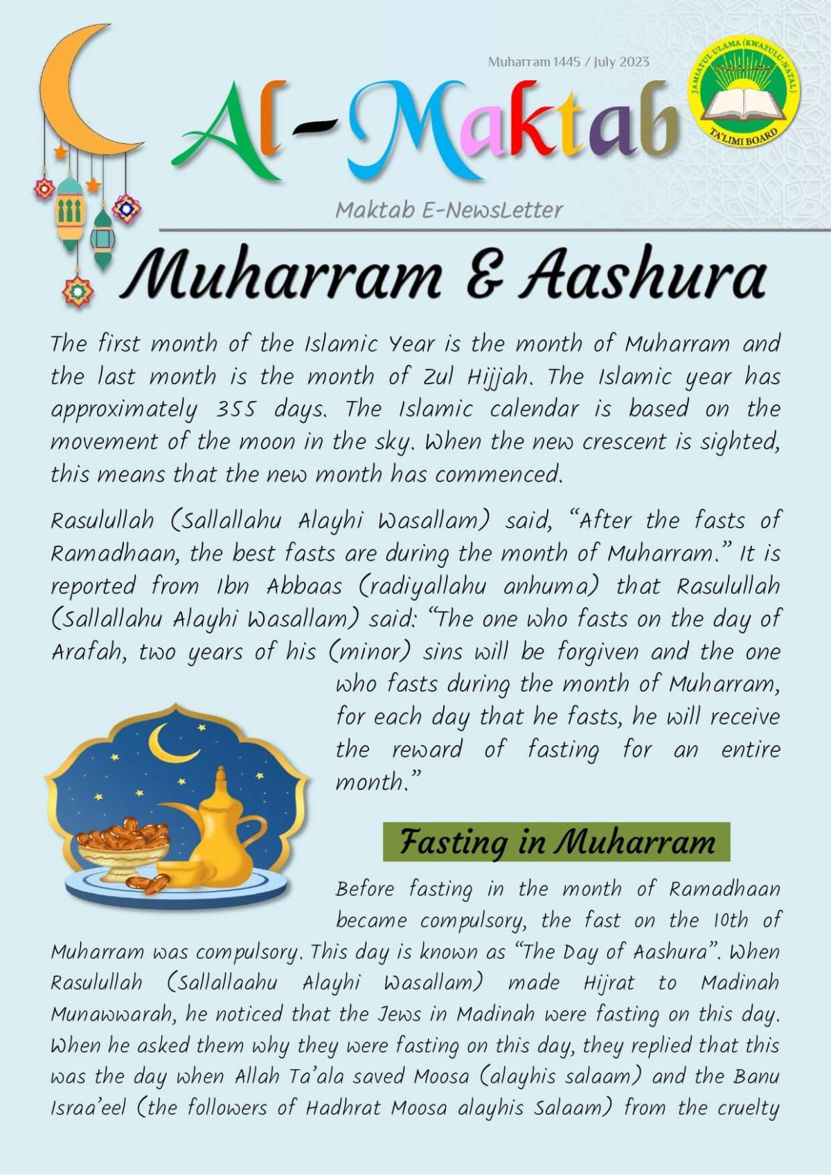 Al-Maktab Newsletter – Ta'limi Board KZN