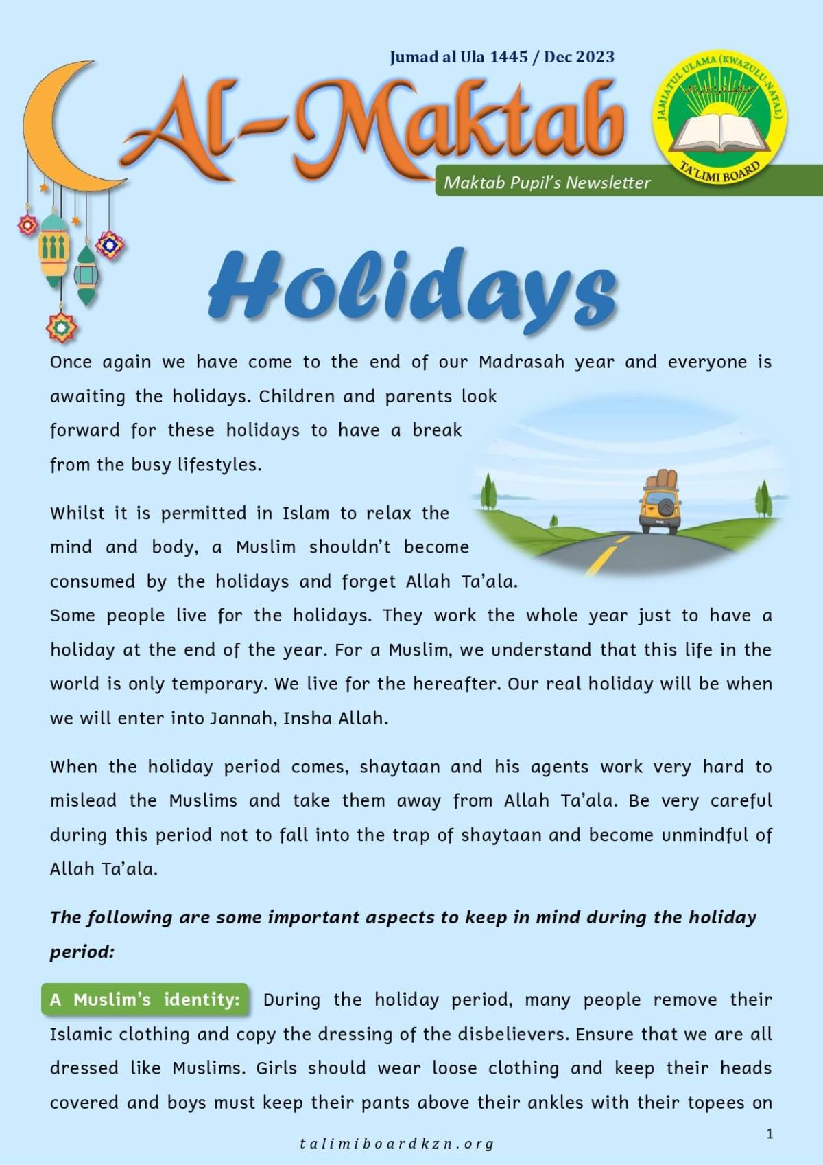 Al-Maktab Newsletter – Ta'limi Board KZN